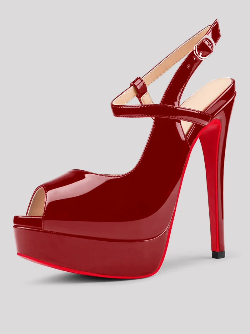 150mm Women's Stiletto High Heels Open Toe Sandals Red Bottom Platform ...