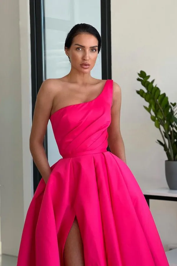 Daisda Glamorous Rose Pink A Line Evening Dress Simple