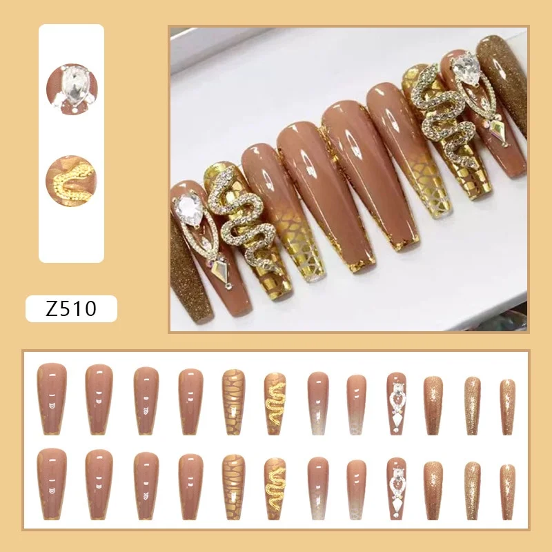 Churchf Coffee Color Rectangle French False Nails with Flame Flower ...