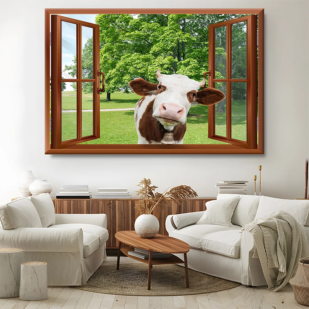Window To The Goofy Cows Canvas Wall Art