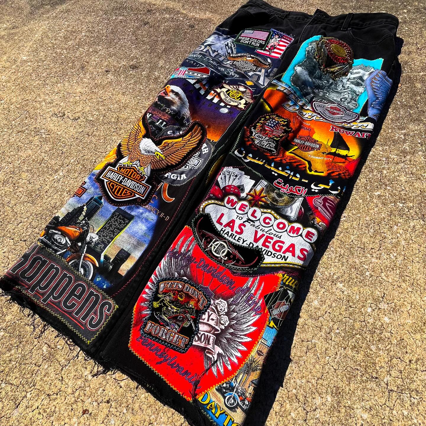 Street biker patched denim