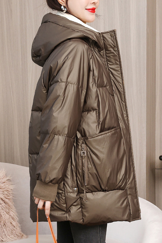 Vintage Black Hooded Thick Winter Down Jacket