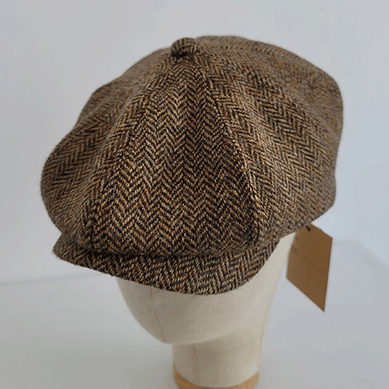 Vintage Herringbone Wool-Blend Octagonal Beret
