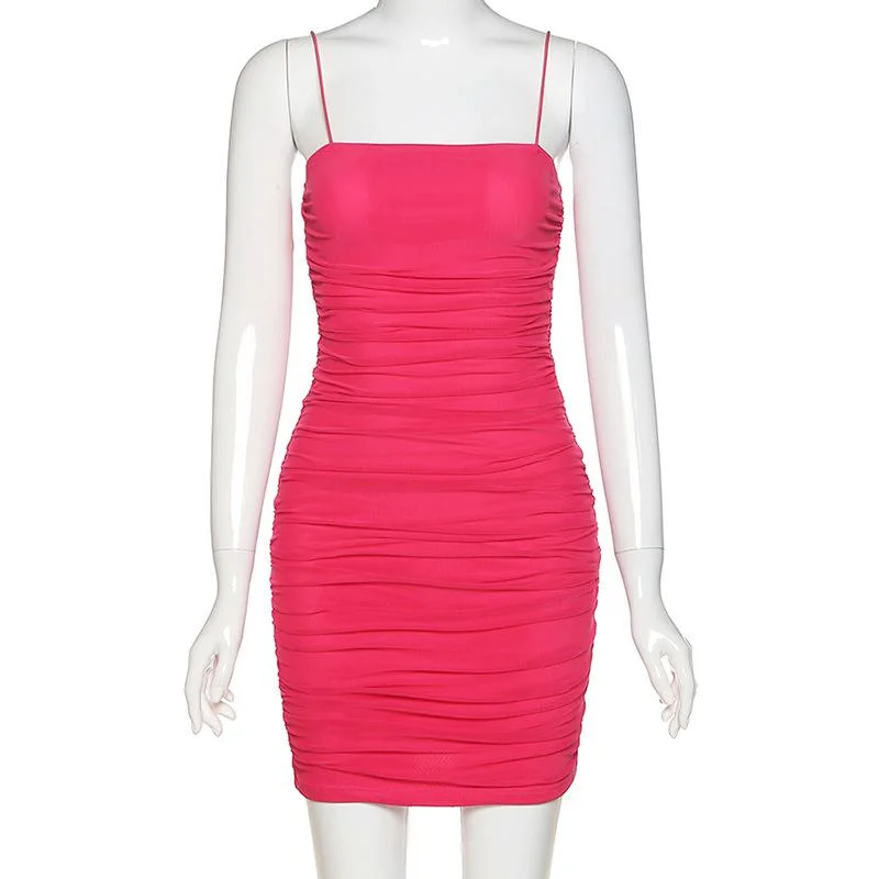 PINK RUCHED MINI DRESS