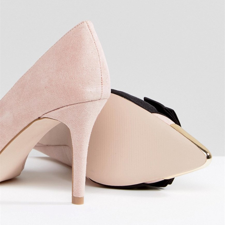 Light Pink Bow Pointy Toe Suede Stiletto Heels Pumps Vdcoo