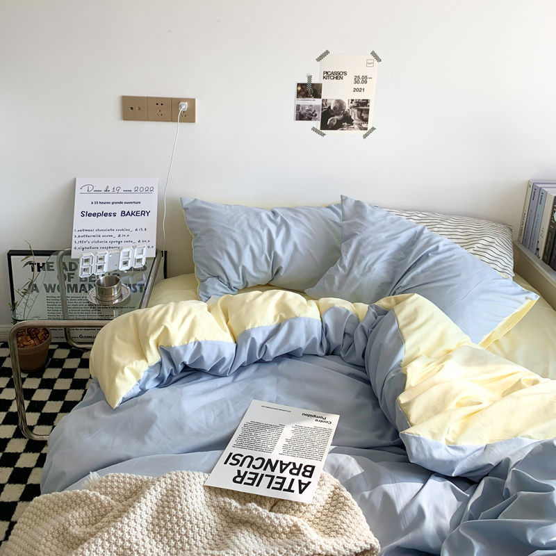 New small fresh double spell light blue cheese bed sheet four-piece set ...