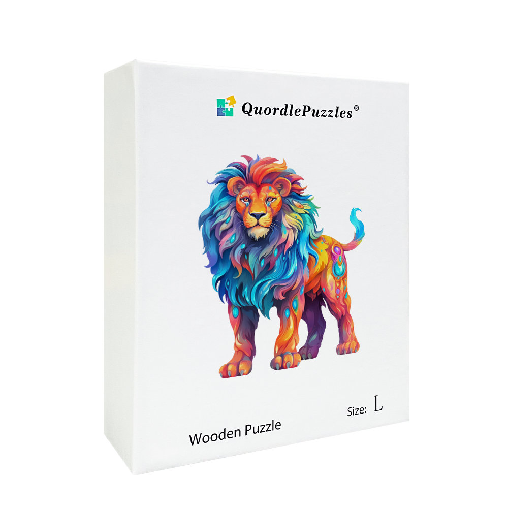 Puzzle in legno con leone colorato