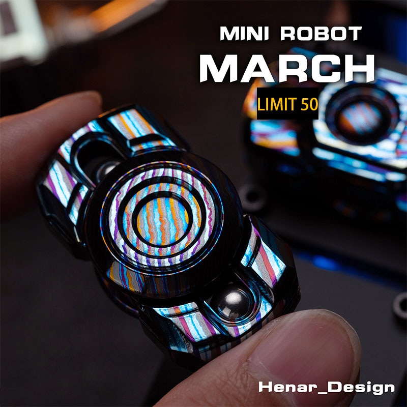 WANWU EDC Titanium Damascus Fidget Spinner Marching Robot Button Steel ...
