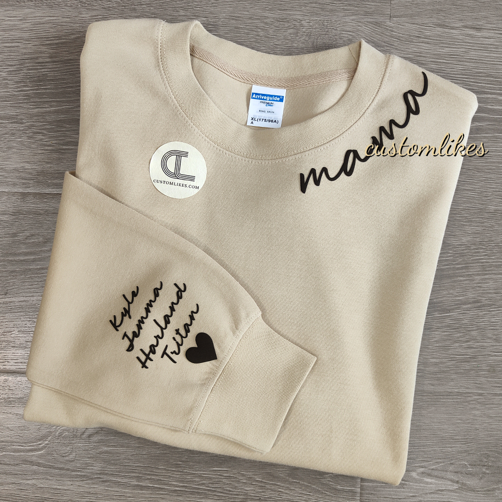 Custom Puff Collar Sweatshirt With Kids Names On Sleeve