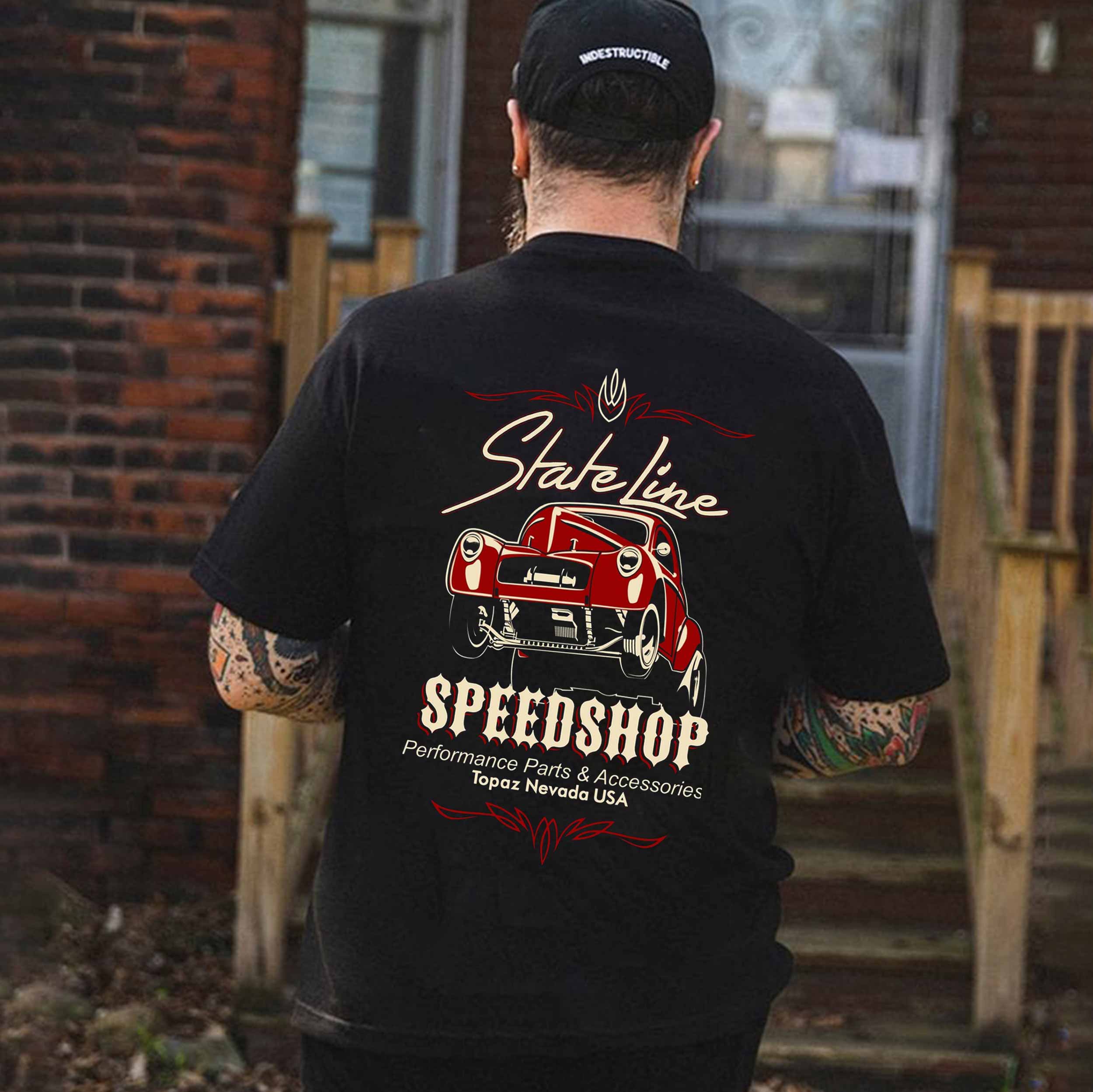 STATE LINE SPEED SHOP Classic Car Print Men's T-shirt