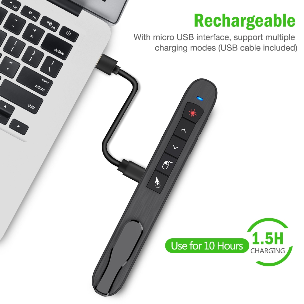 Rechargeable 2.4 GHz Wireless Presentation Clicker RF Presenter Remote ...