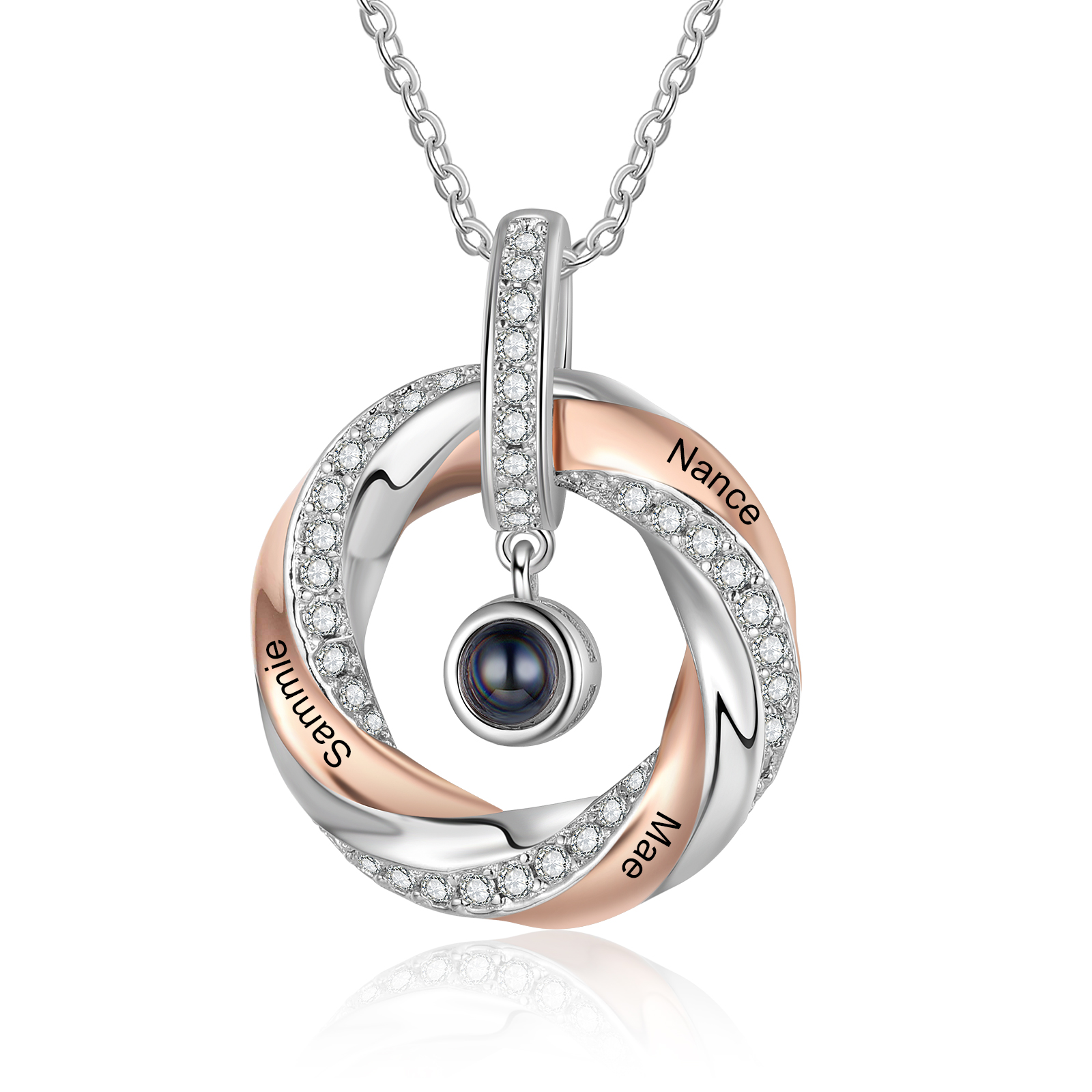 Collier Projection de Pierres 3 Prénoms et 1 Photo Personnalisés