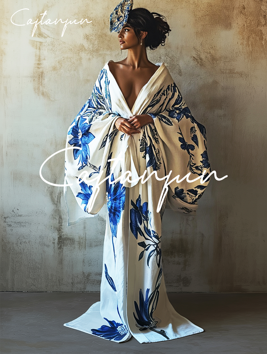 Women's Blue Blue Snowflake Kimono Robe (Including Belt)