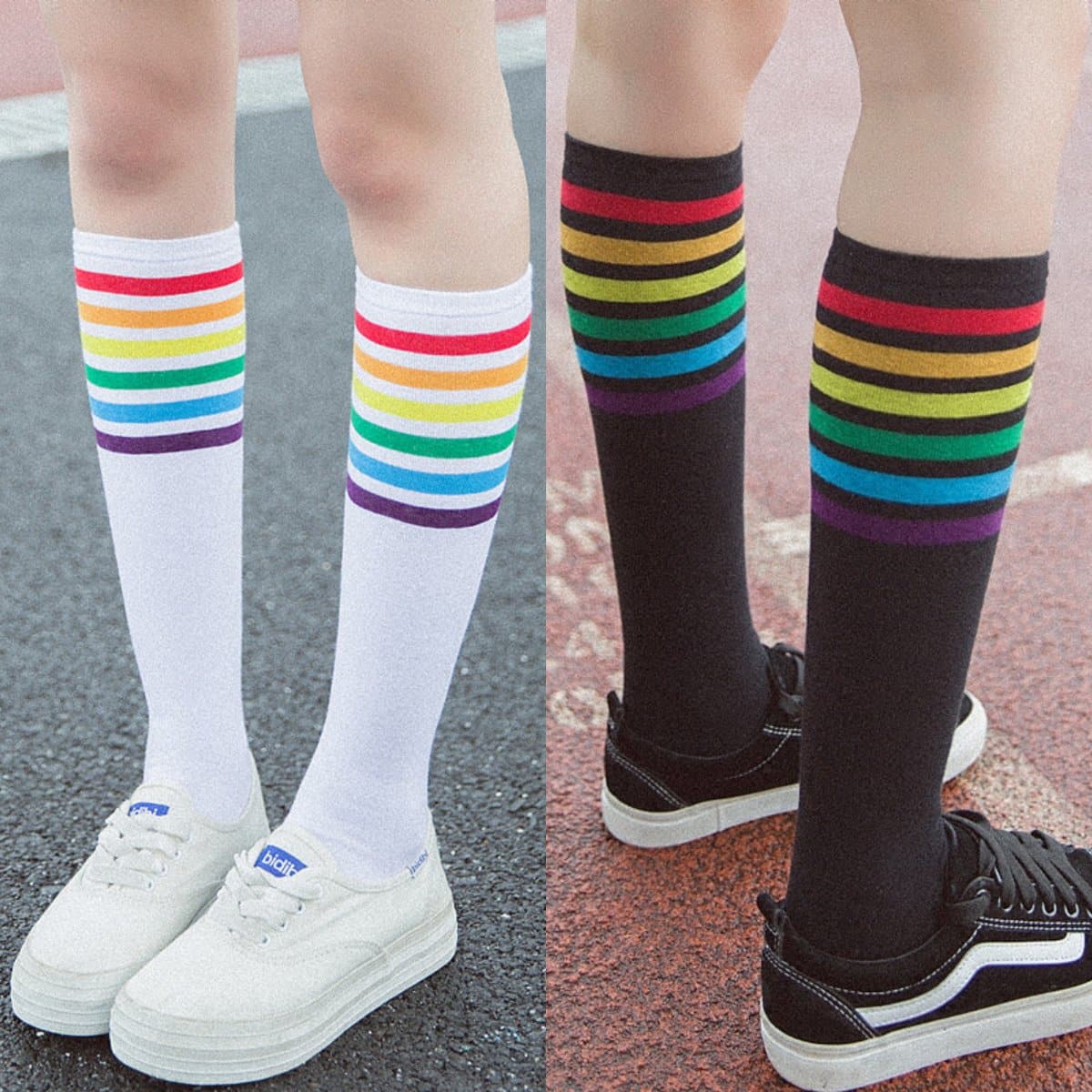 Black/White Kawaii Rainbow Preppy Style Socks SP1812639