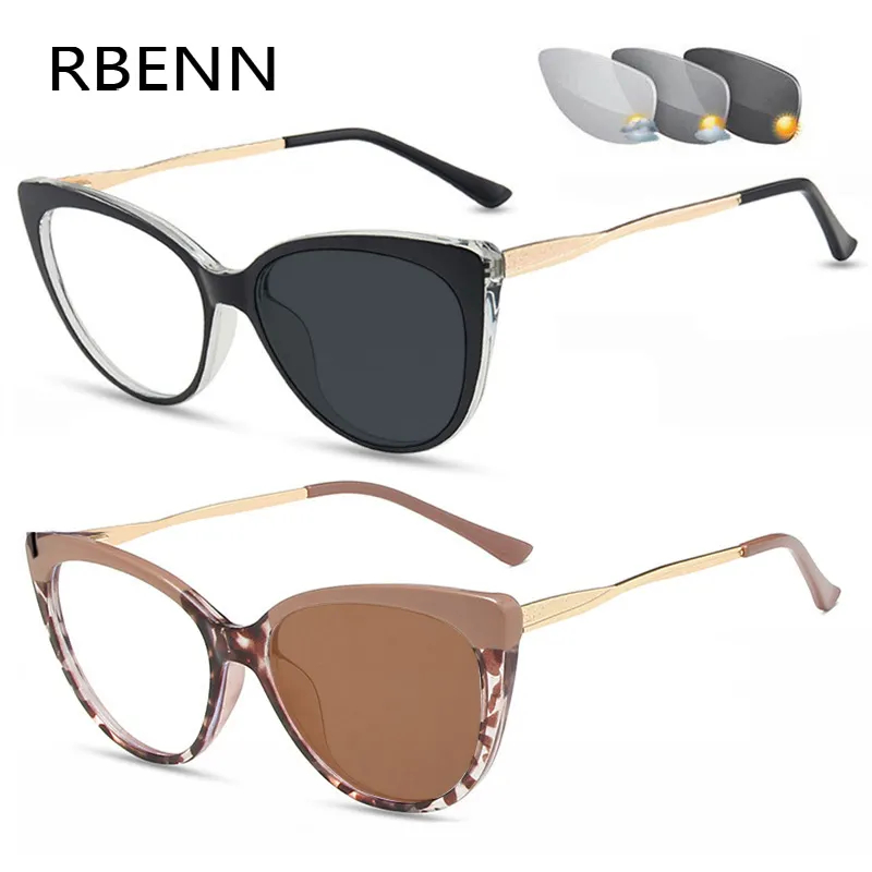 RBENN Outdoor Photochromic Reading Glasses Women TR90 Cat Eye Color ...