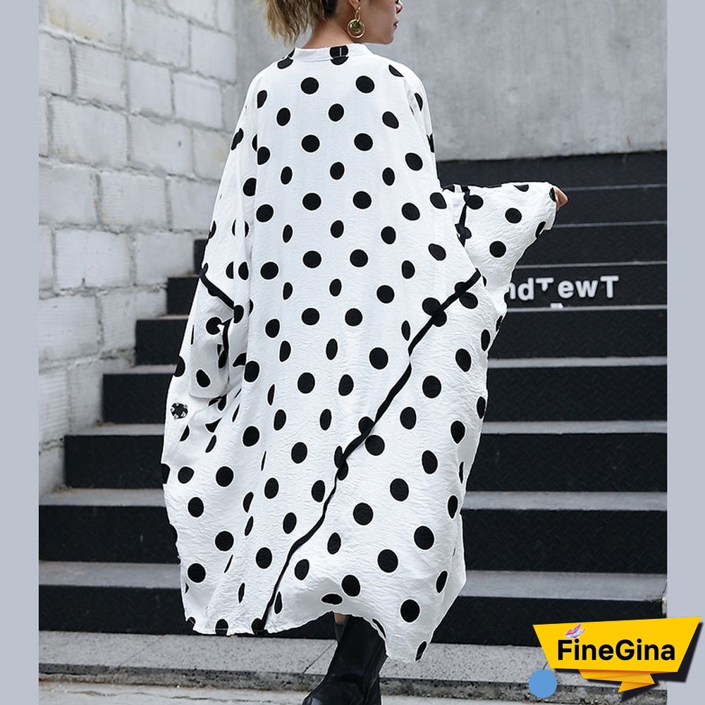 FineGina fine white cotton dotted prints thin cardigans oversized linen ...