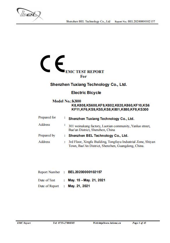 KETELES Electric Bike-CE-EMC Report (part)