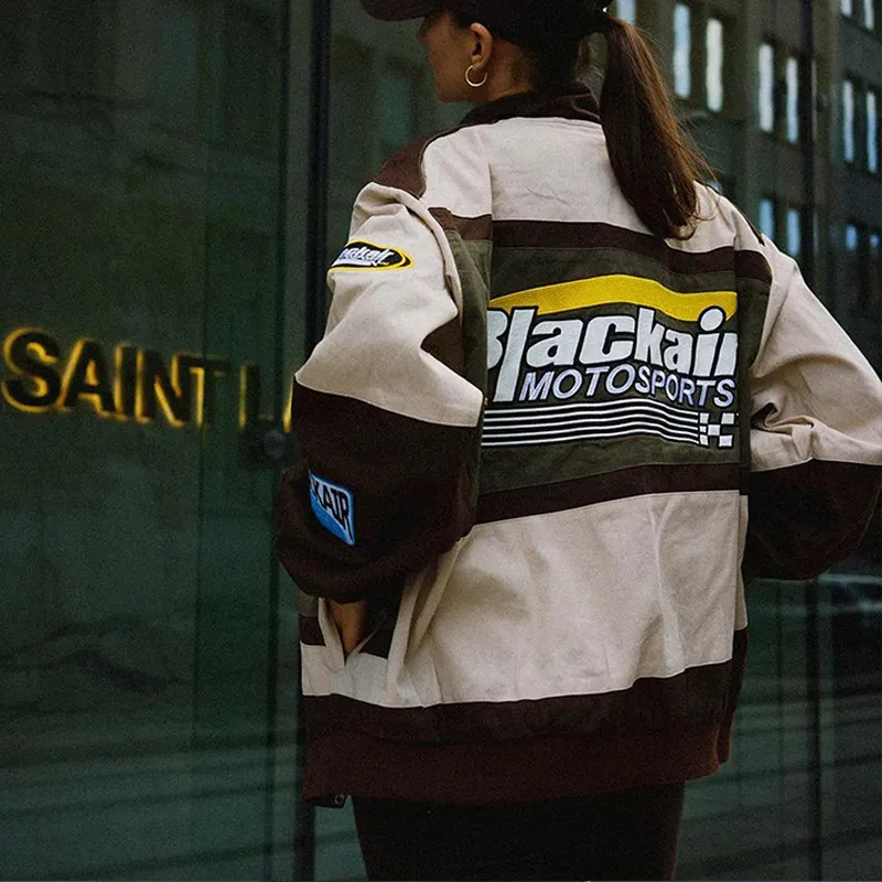 CONTRAST COLOR PRINT OVERSIZED BOMBER JACKET