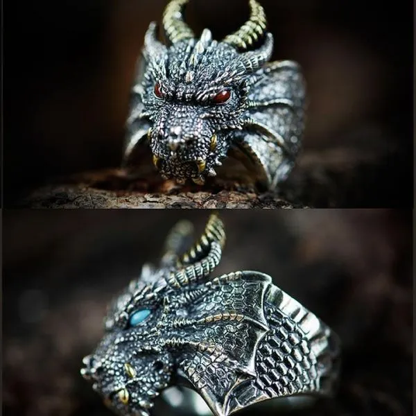 Sterling Silver Roaring Dragon Ring