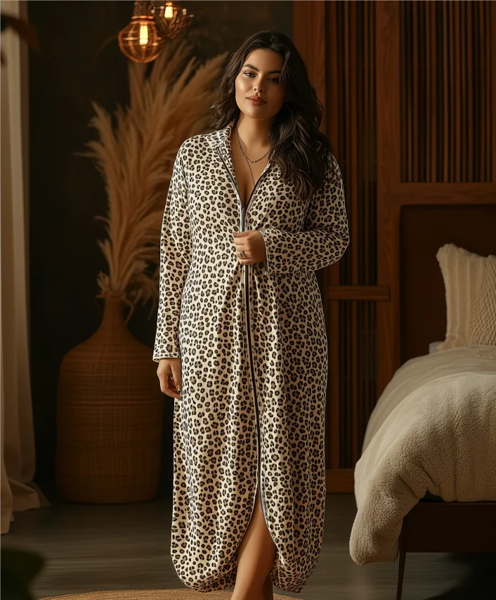 Snow Leopard Cotton Zip Sleep Robe