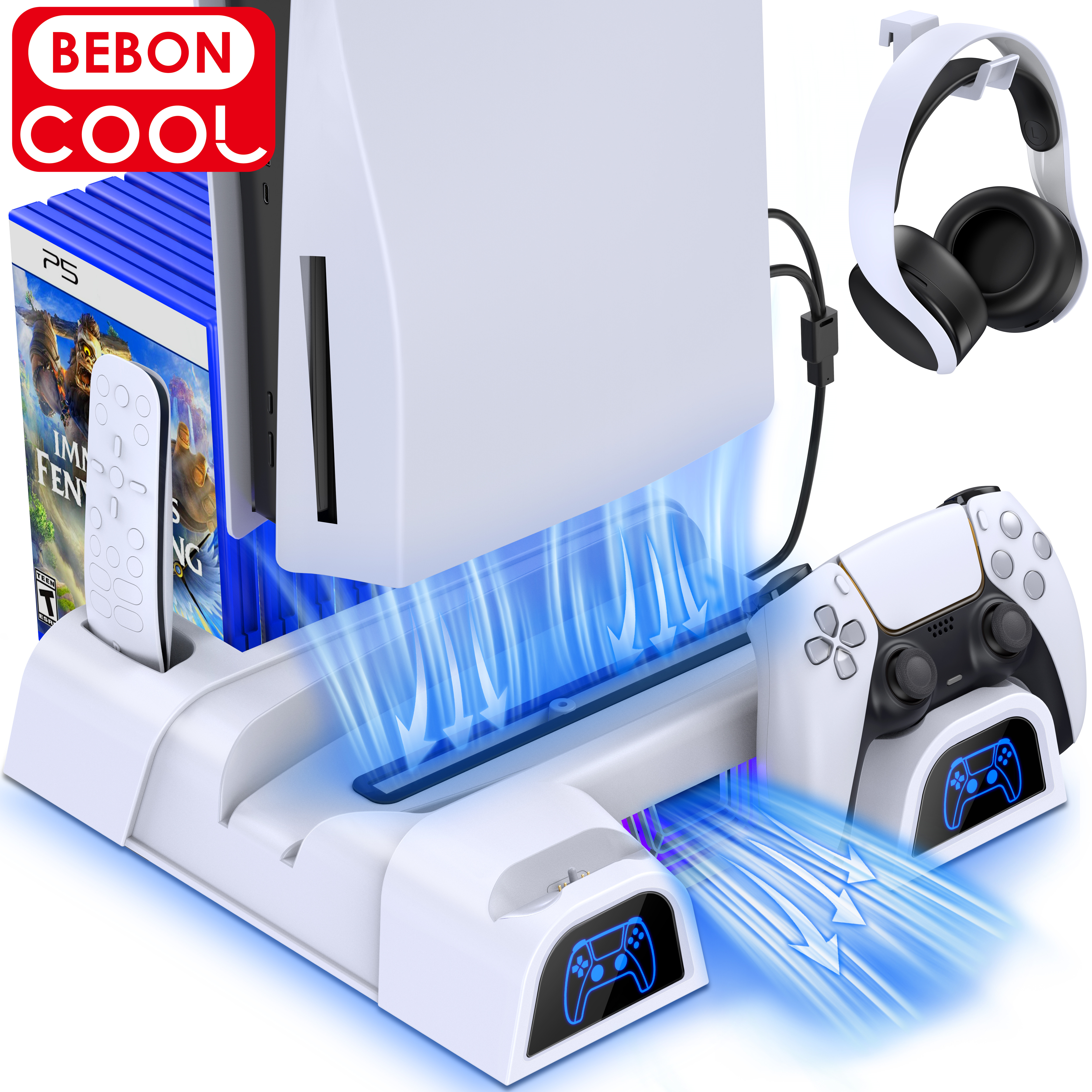 Fans for PS5 Vertical Stand with Cooling Fan and Dual PS5 Controller ...