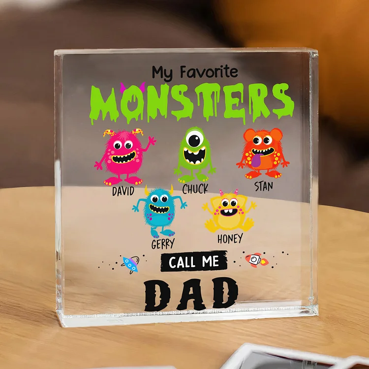 Personalised 5 Names Acrylic Square Keepsake Monster Rectangle Plaque ...