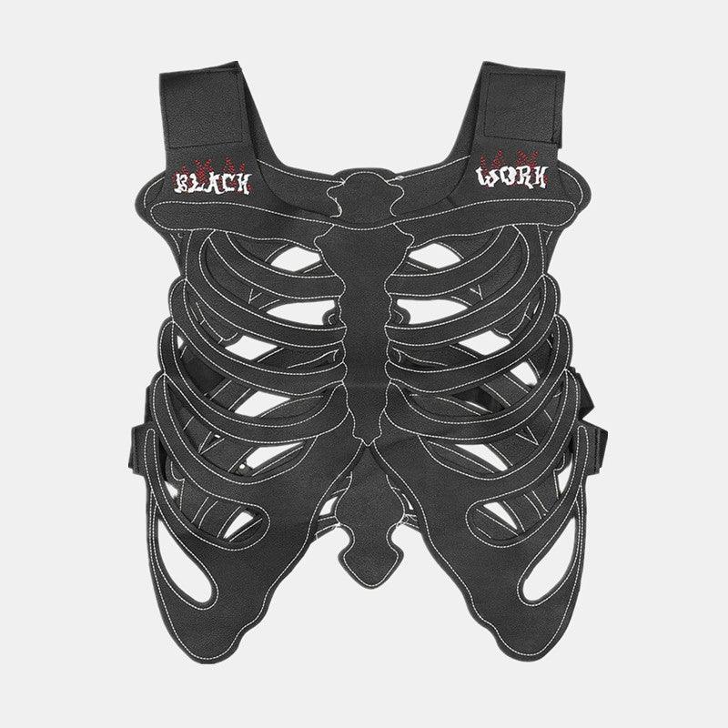 Sternum Embroidery Skeleton PU Vest - GothBB 2022 free shipping available