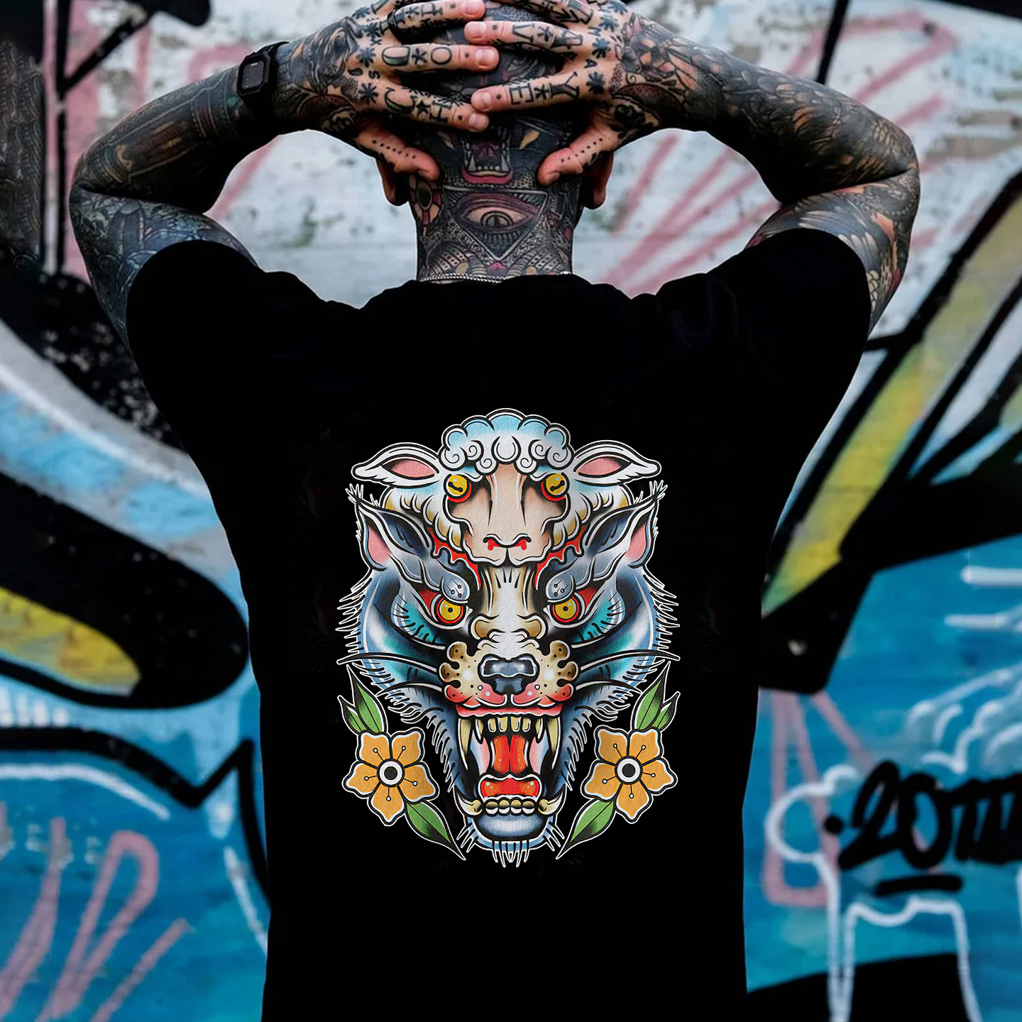 Firece Wolf Beast Graphic Black Print T-shirt Firece Wolf Beast Graphic Black Print T-shirt
