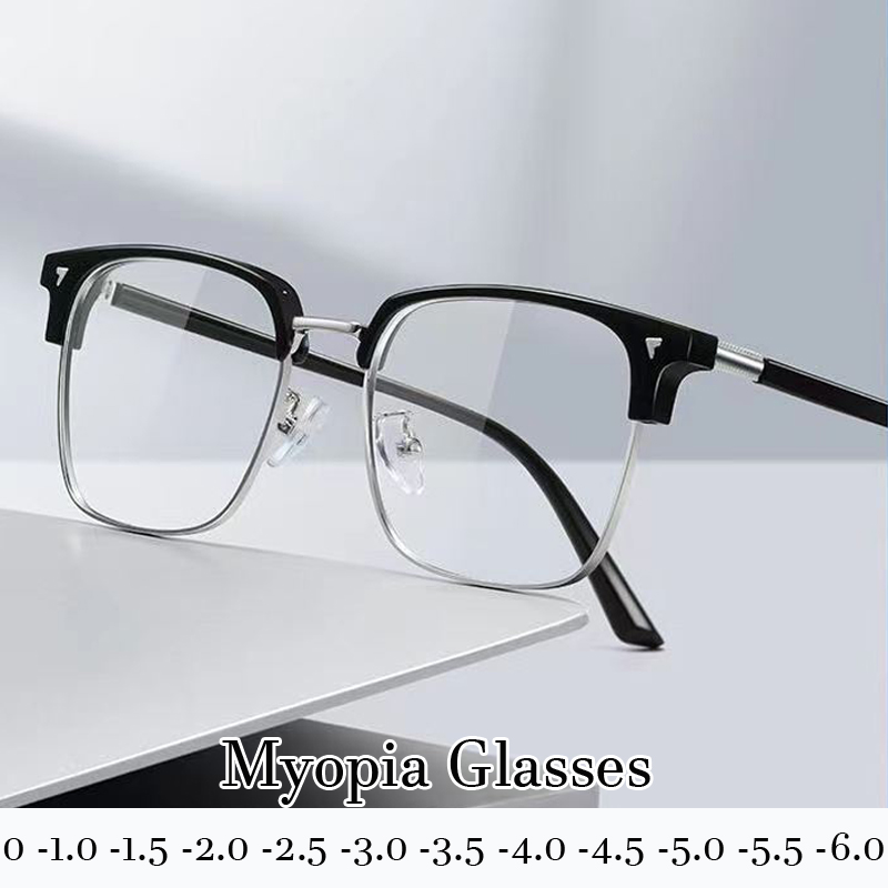 Luxury Brand Square half Frame Myopia Glasses Anti-blue Light Women Men ...