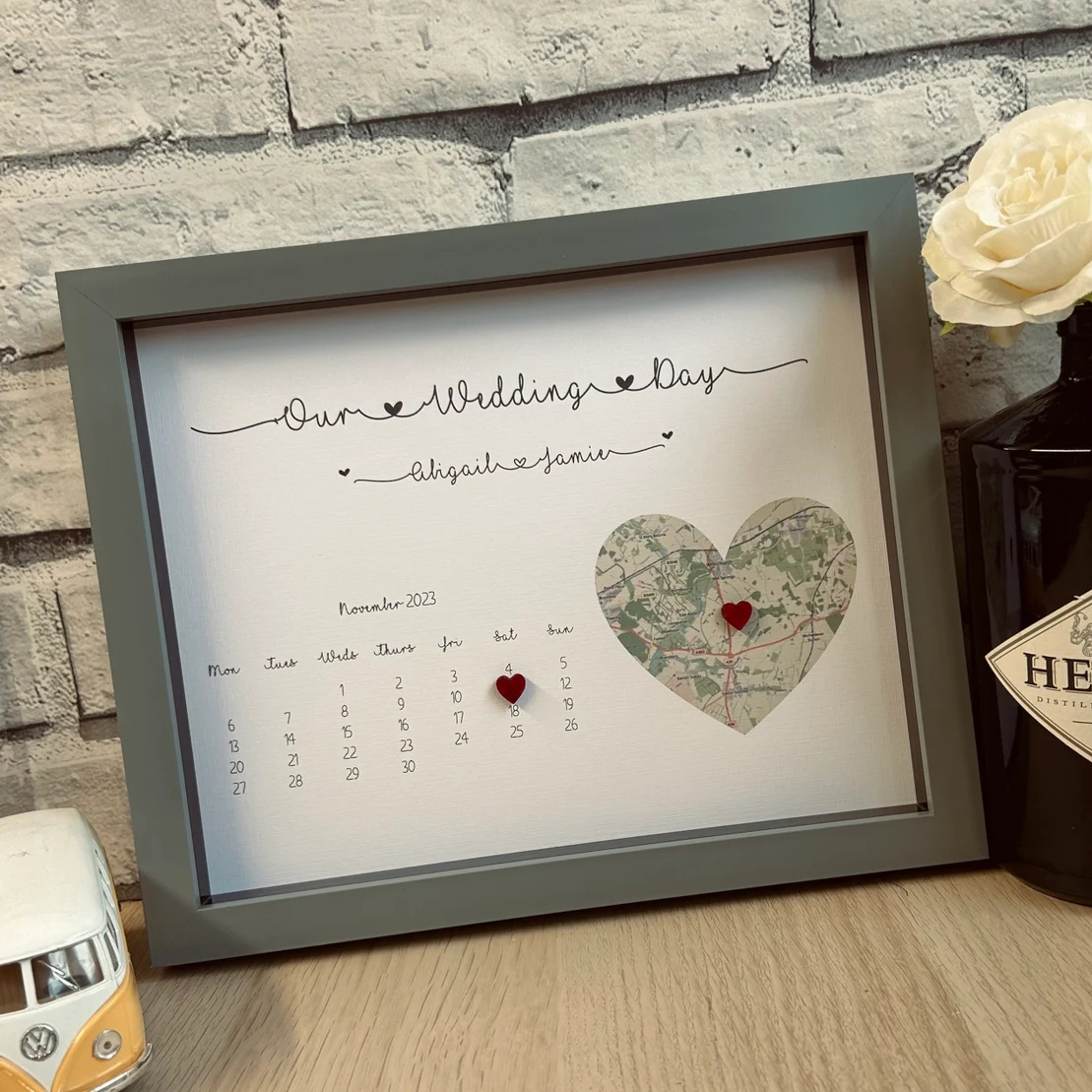 Framed Wedding Map Gift First Date Map Gift
