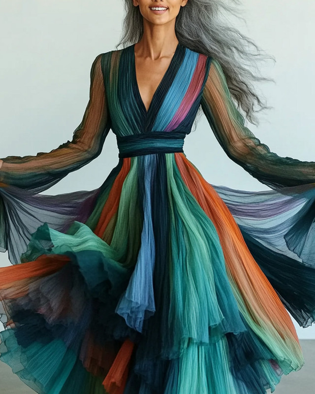 Elegant Colorful Gradient Chiffon Dress a64c