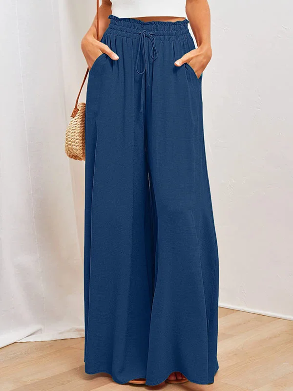 High-Waisted Loose Drawstring Pants with Elastic Waist and Pockets