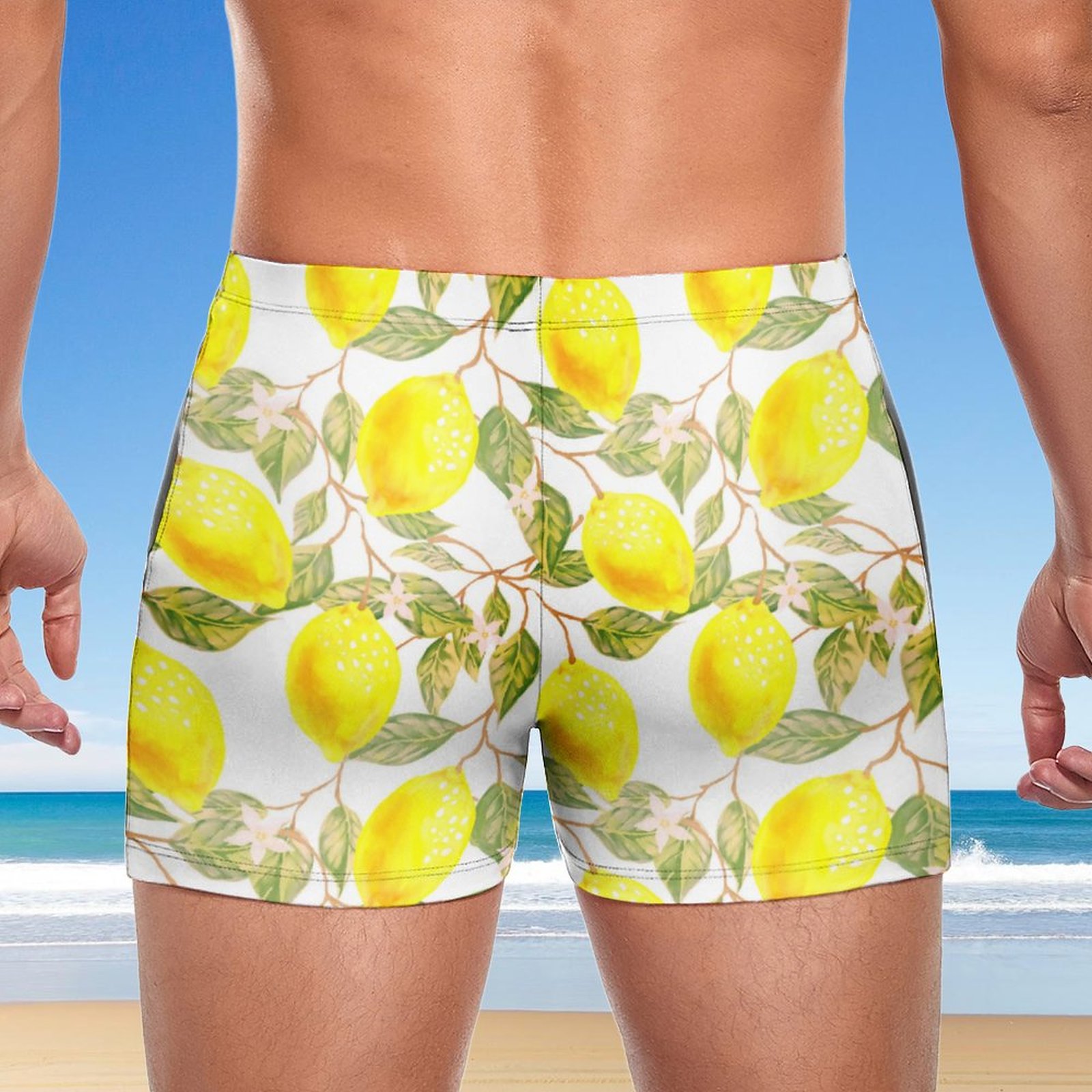SFNEEWHO Monogram Hip Retro Lemon Tree And Stripes Swim Brief Square ...