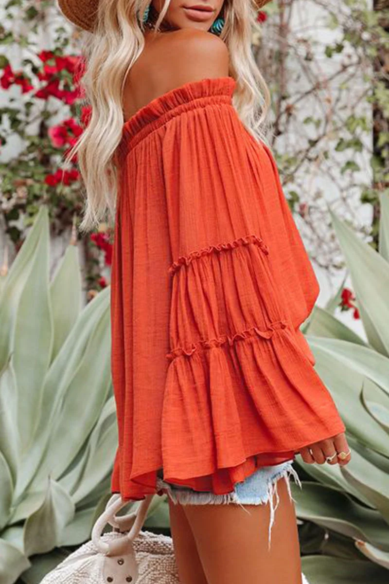 Street Solid Fold Off the Shoulder Tops