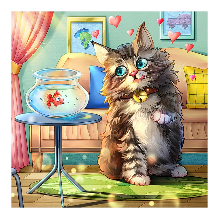 Cat Wanting To Eat Goldfish (canvas) full round/square drill diamond ...