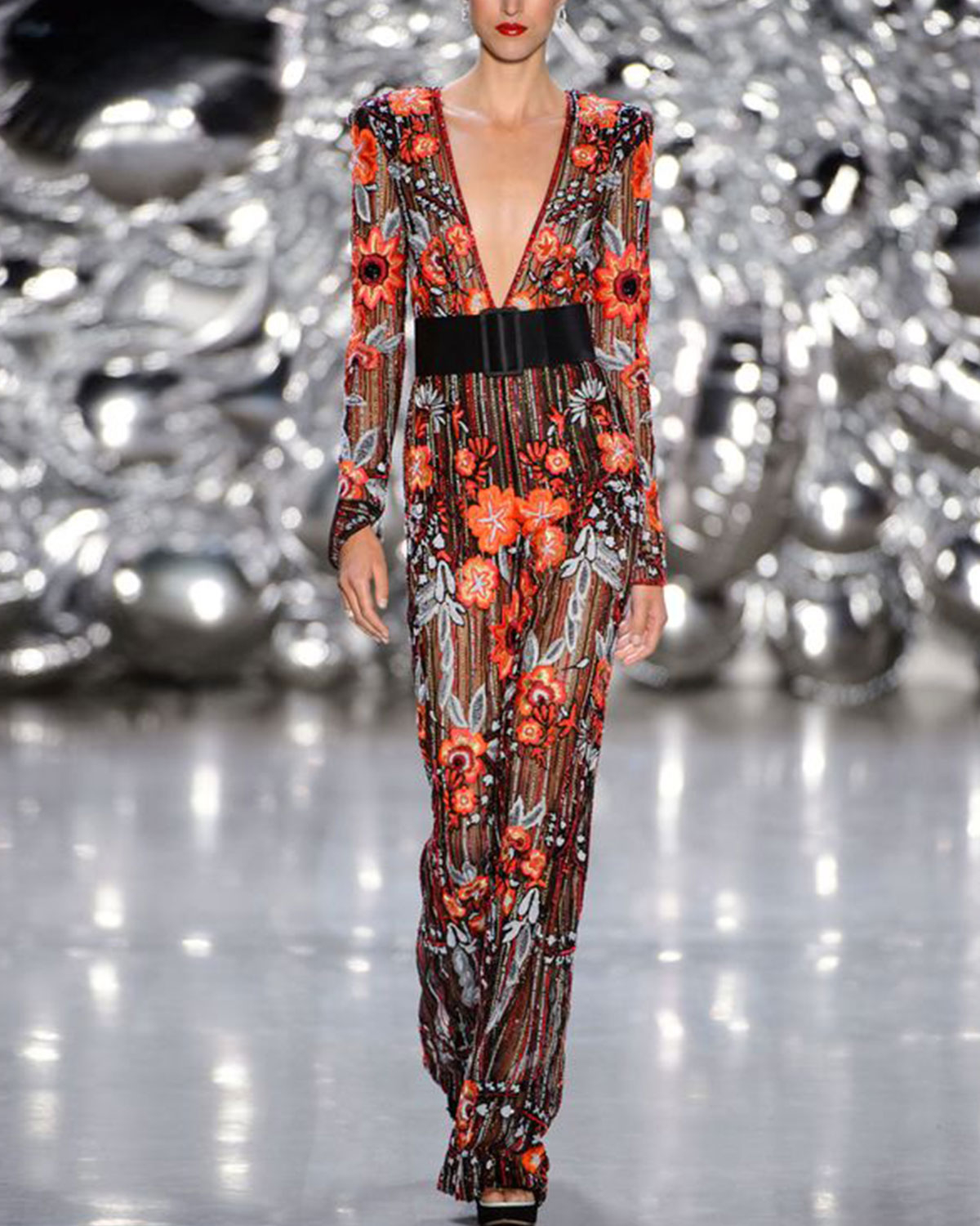 Embroidered floral sequin jumpsuit