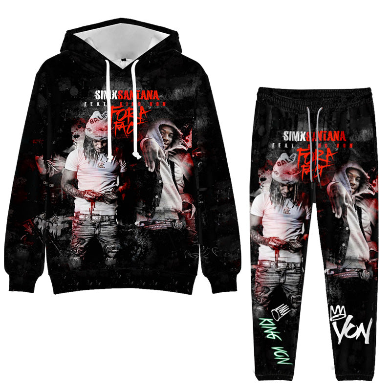 King Von Drawstring Hoodie & Pants Set Tracksuit Sportwear 2-Piece ...