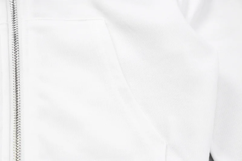 WHITE SLIM CROP ZIPPER HOODIE