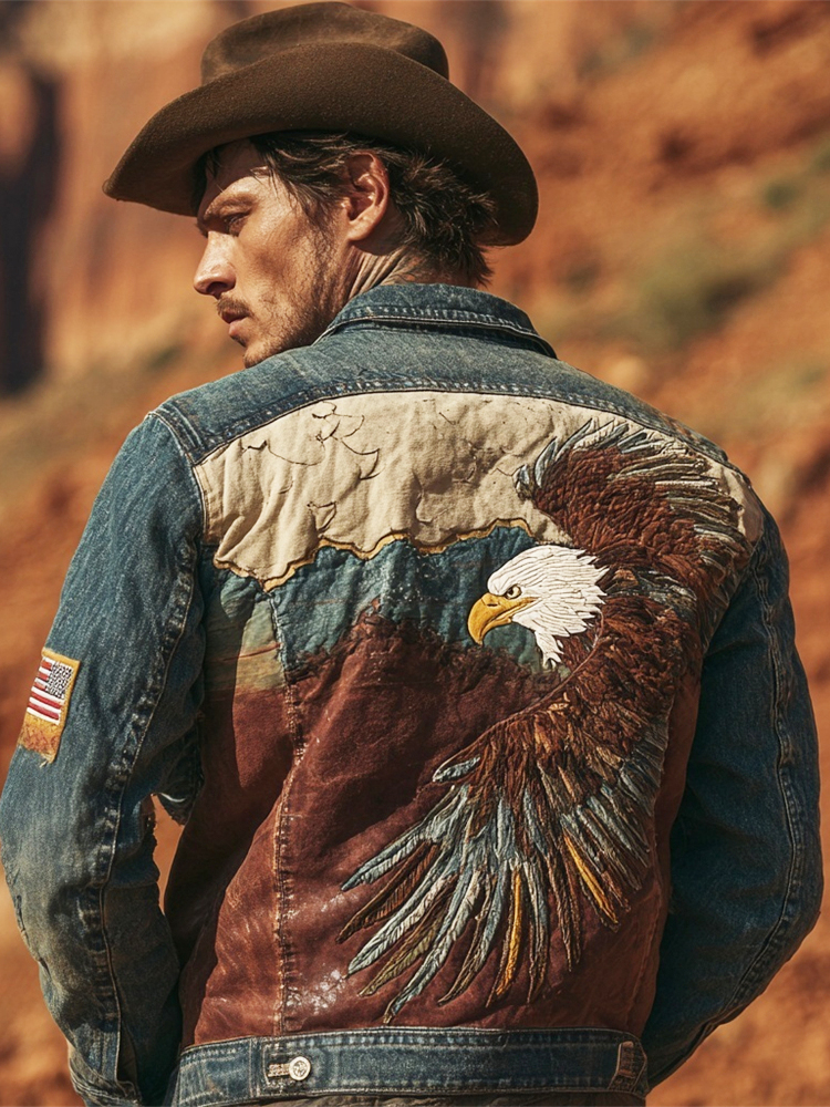 Comstylish Western Bald Eagle Worn Leather Patchwork Art Men's Vintage ...