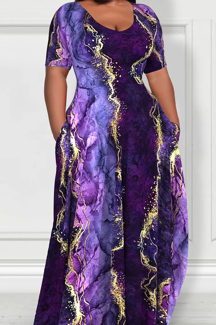 Xpluswear Design Plus Size Purple Ombre Marble Texture Short Sleeve ...