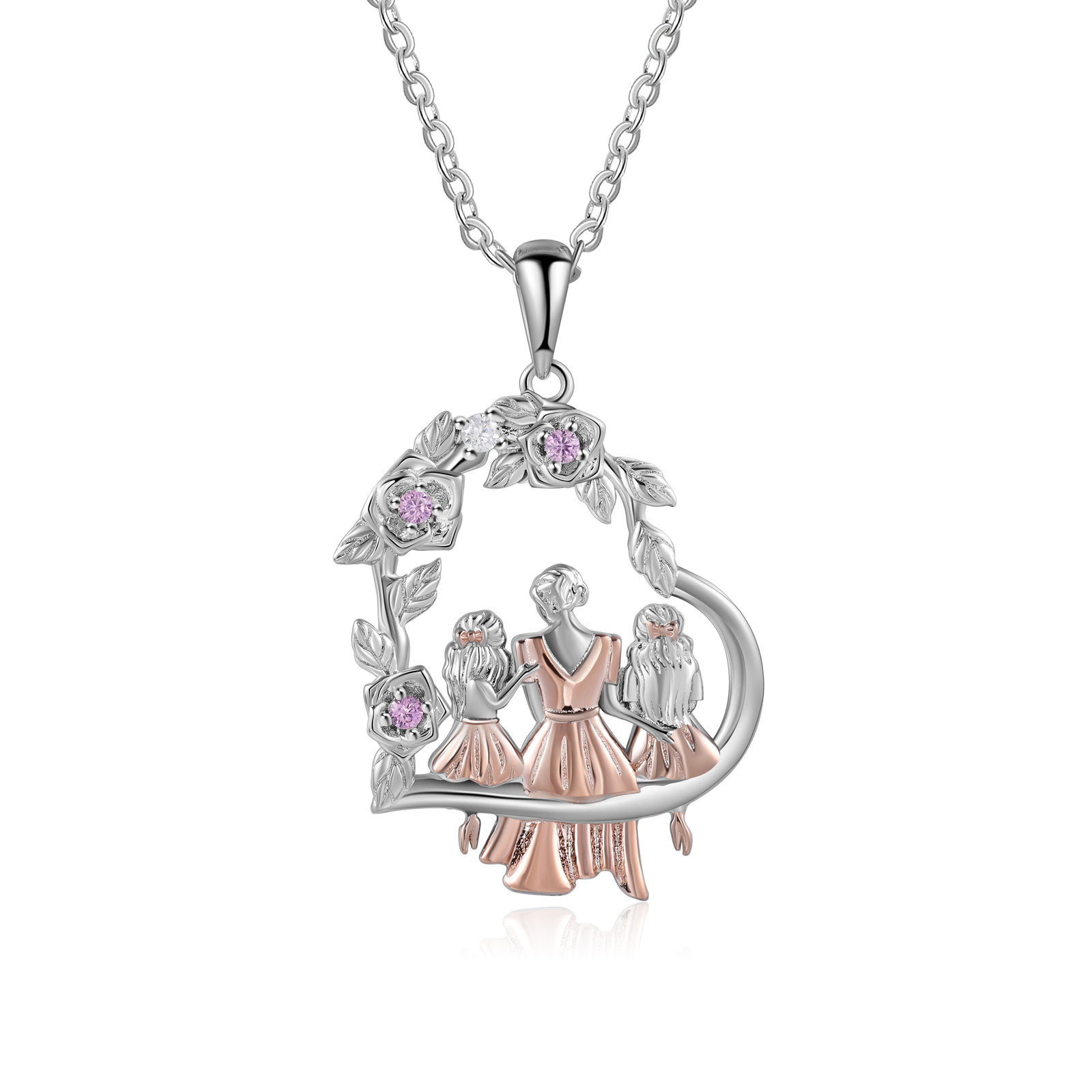 Mother And Daughters Necklace Heart Flower Pendant Necklace For Her