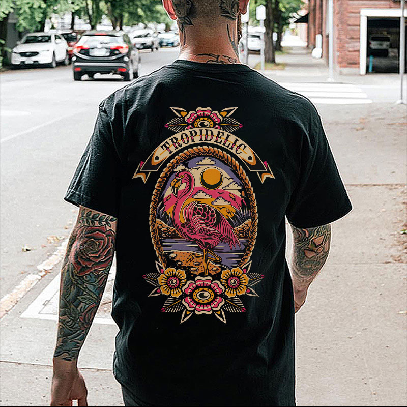 TROPIDELIC Flamingo Painting Black Print T-shirt
