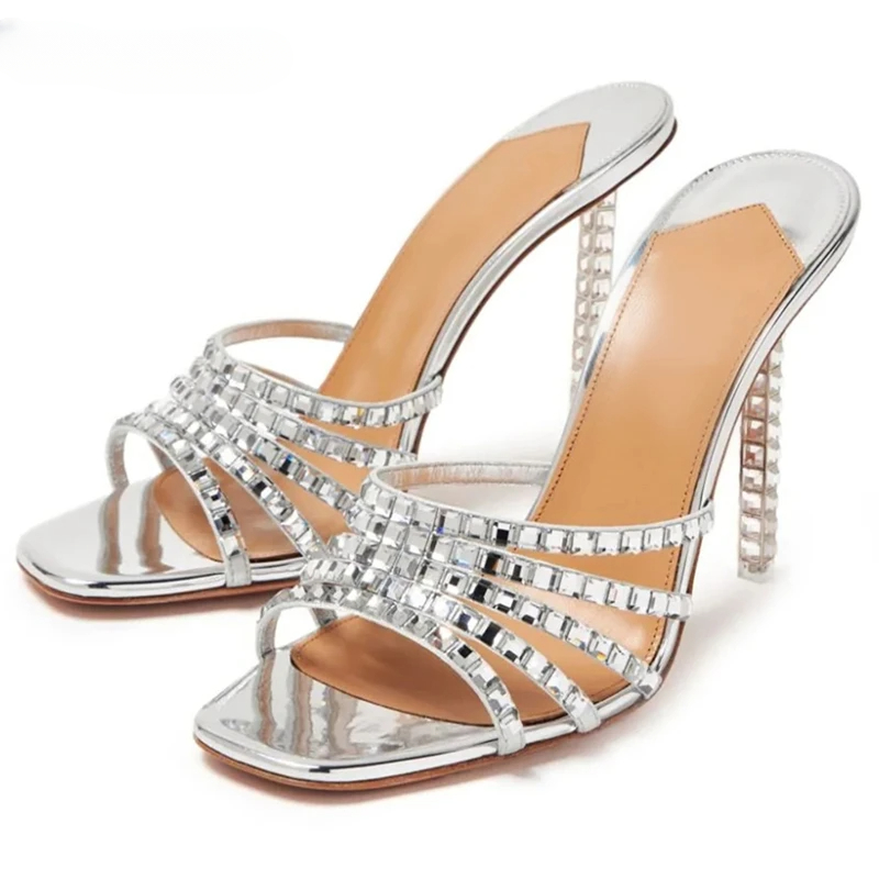 Faela Jeweled Heels Rhinestone Crystal Narrow Band Sandals