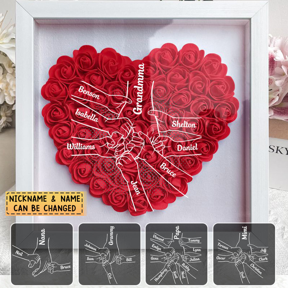 Personalized Holding Mum's Hand Heart Flower Shadow Box