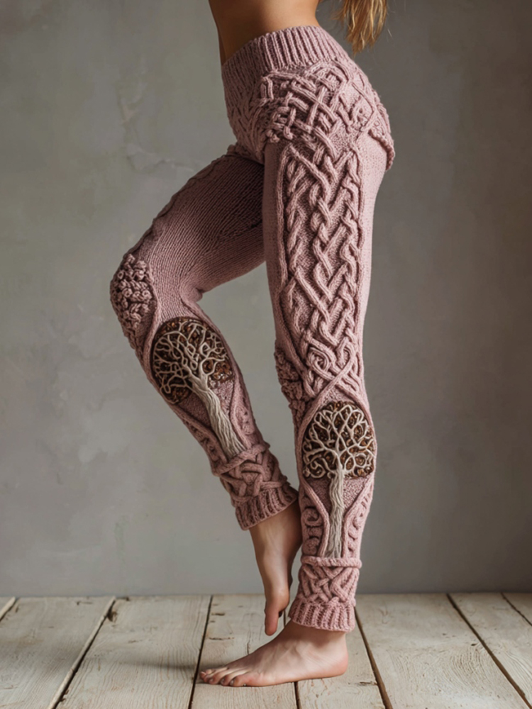 Vintage Viking Tree Of Life Celtic Knot Art Knit Jacquard Cozy Leggings ...