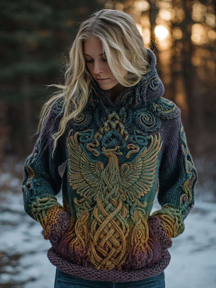 Women's Celtic Knot Myth Phoenix Ombre Hooded Sweater