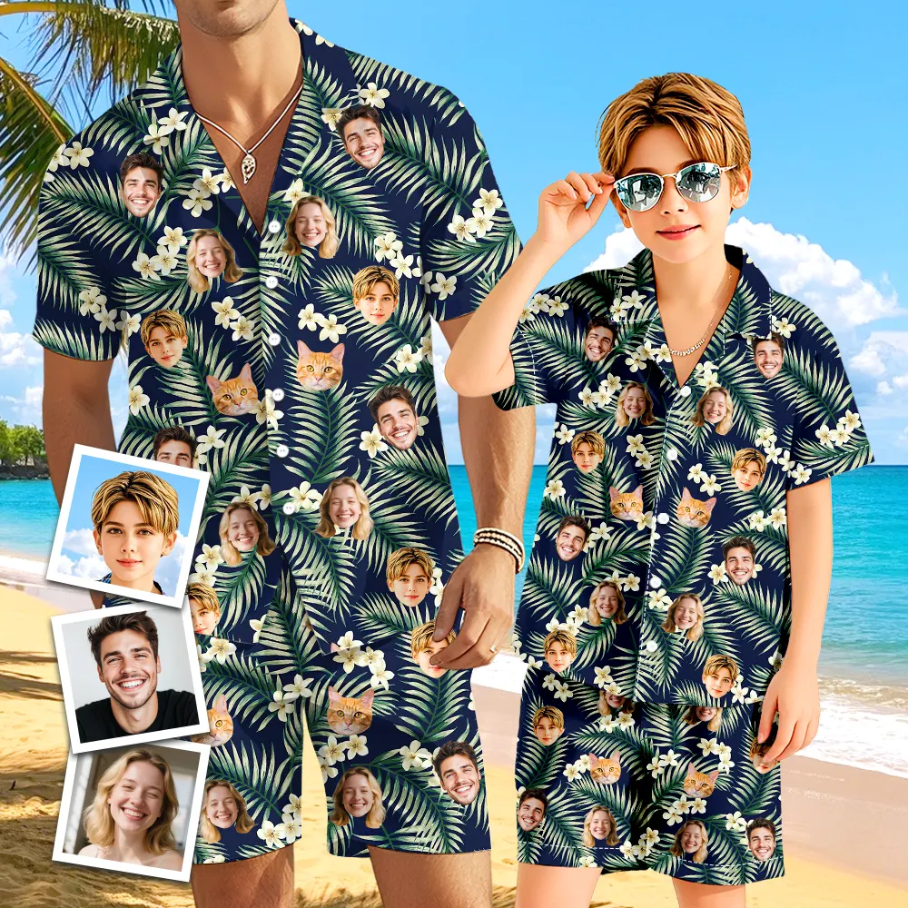 Personalized Father-Child Hawaiian Shirt and Short Set With Photo Print ...