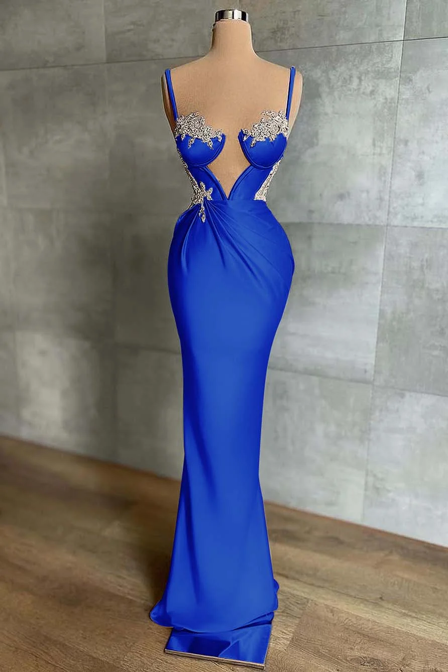 Daisda Pink Spaghetti-Strap Mermaid Prom Dress Sleeveless