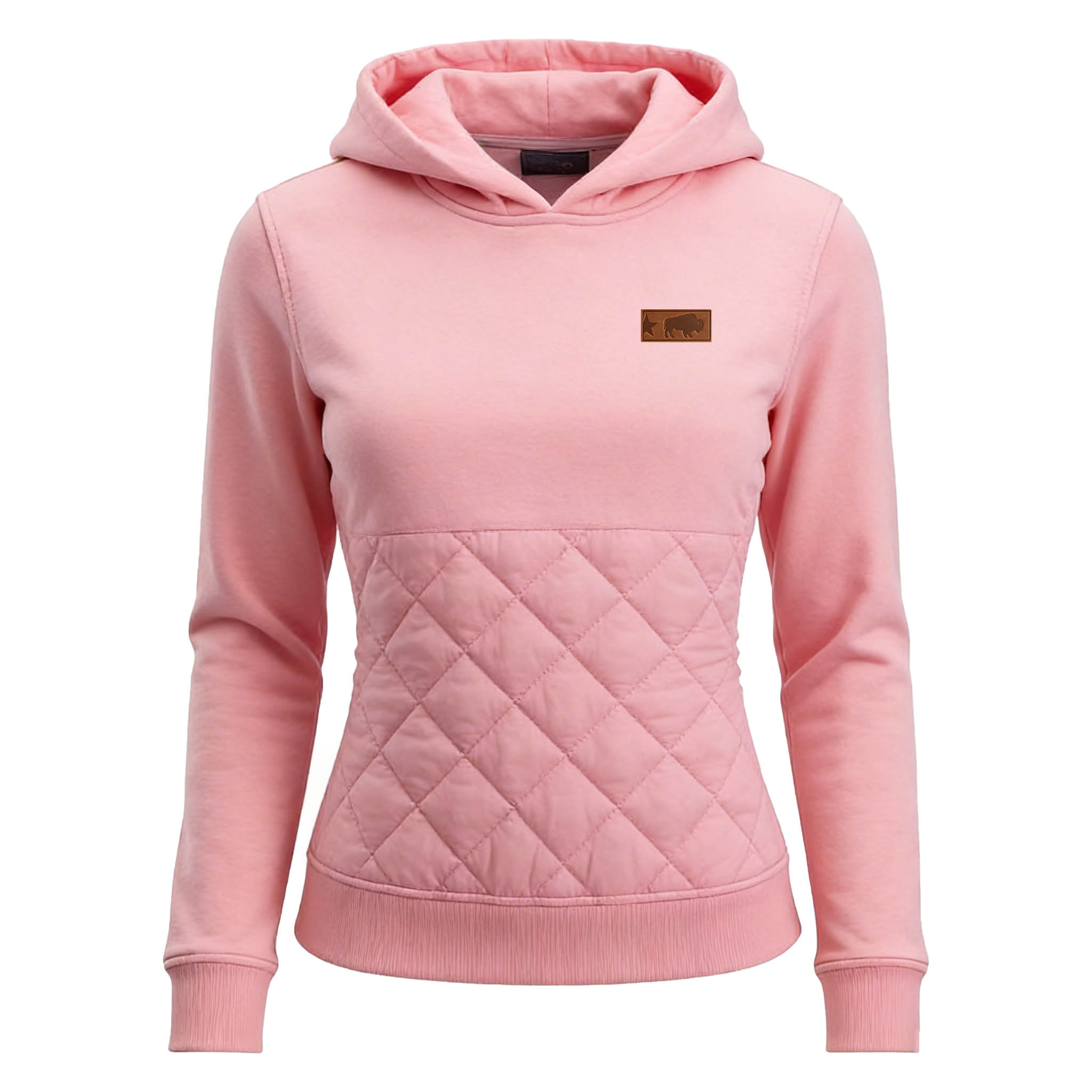 Pink Quilted Hoodie with Buffalo Patch