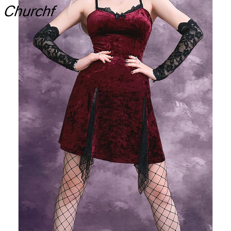 Churchf Y2K Gothic Vintage Sexy Mesh Velvet Mini Dress Grudge Aesthetic ...